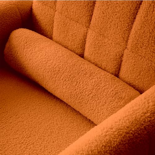 Penifun Teddy Accent Modern Side Gold Legs & Waist Pillow, Single Sofa Couch Armchair Reading Chairs for Living Waiting Room Bedroom Orange
