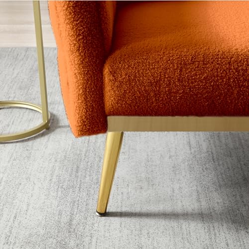 Penifun Teddy Accent Modern Side Gold Legs & Waist Pillow, Single Sofa Couch Armchair Reading Chairs for Living Waiting Room Bedroom Orange