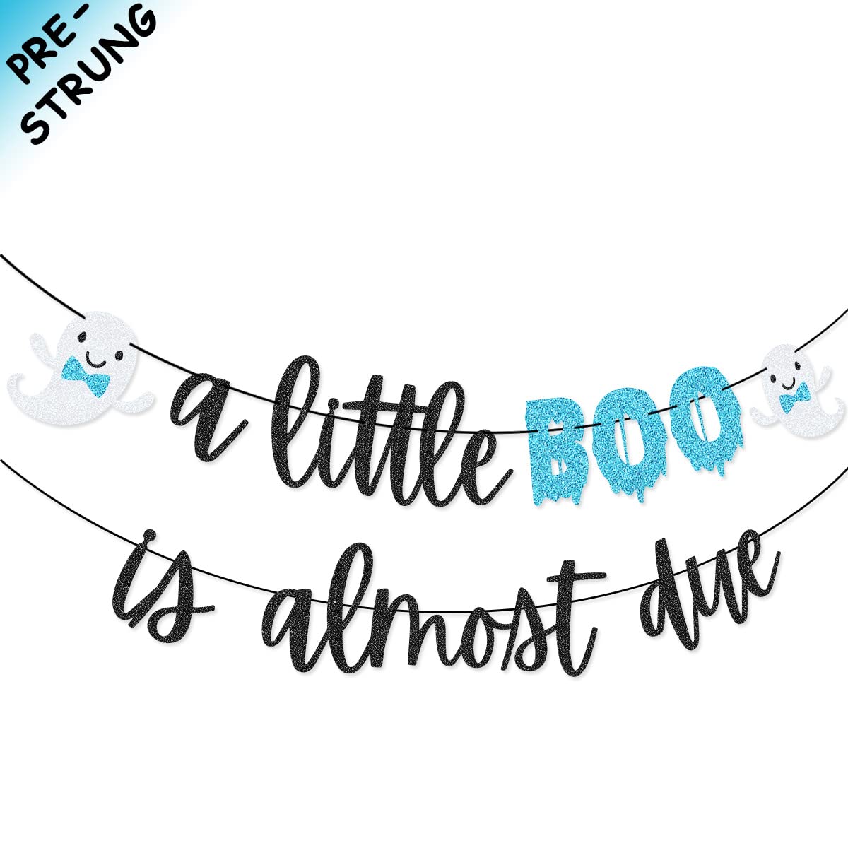 Blue Black A Little Boo is Almost Due Banner Garland for Halloween Boy Baby Shower Decorations