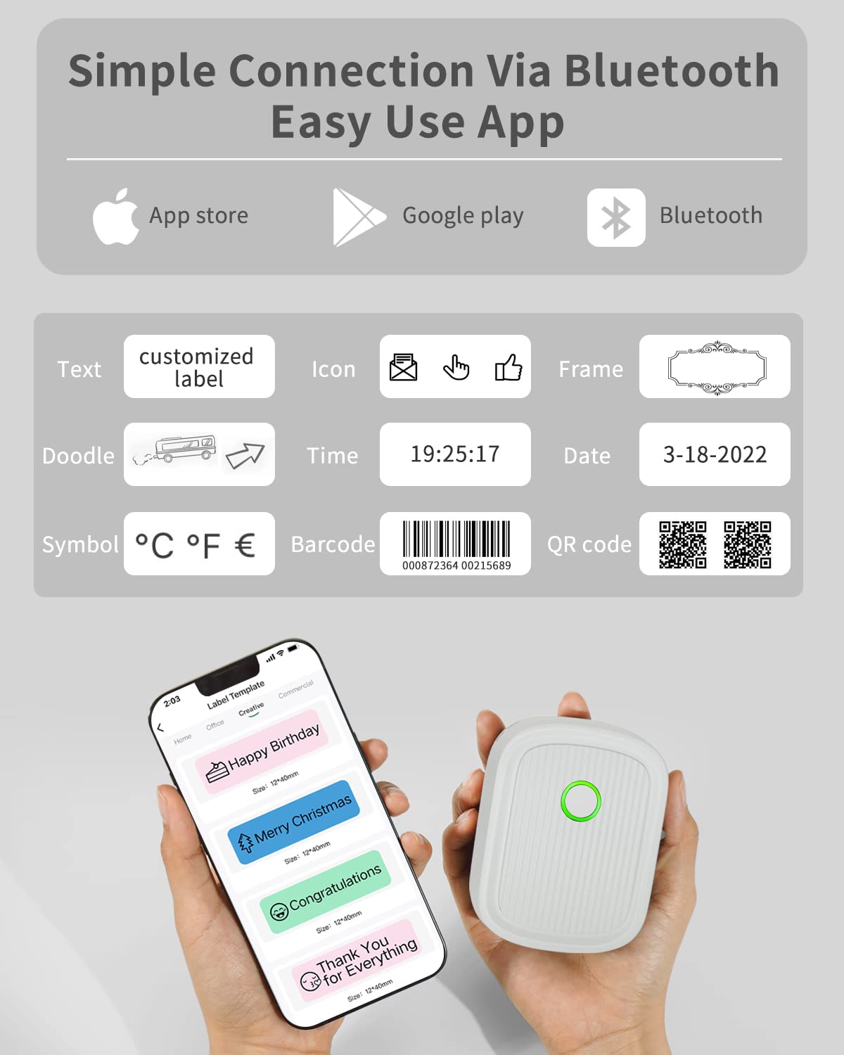 JADENS Label Maker Machine with Tape, Mini Bluetooth Label Printer, Thermal Labeler, Multiple Templates Available for Smartphone, Easy to Use for Office Home Organization USB Rechargeable