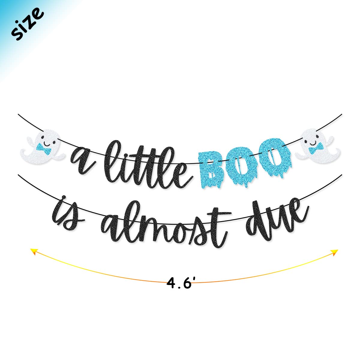 Blue Black A Little Boo is Almost Due Banner Garland for Halloween Boy Baby Shower Decorations
