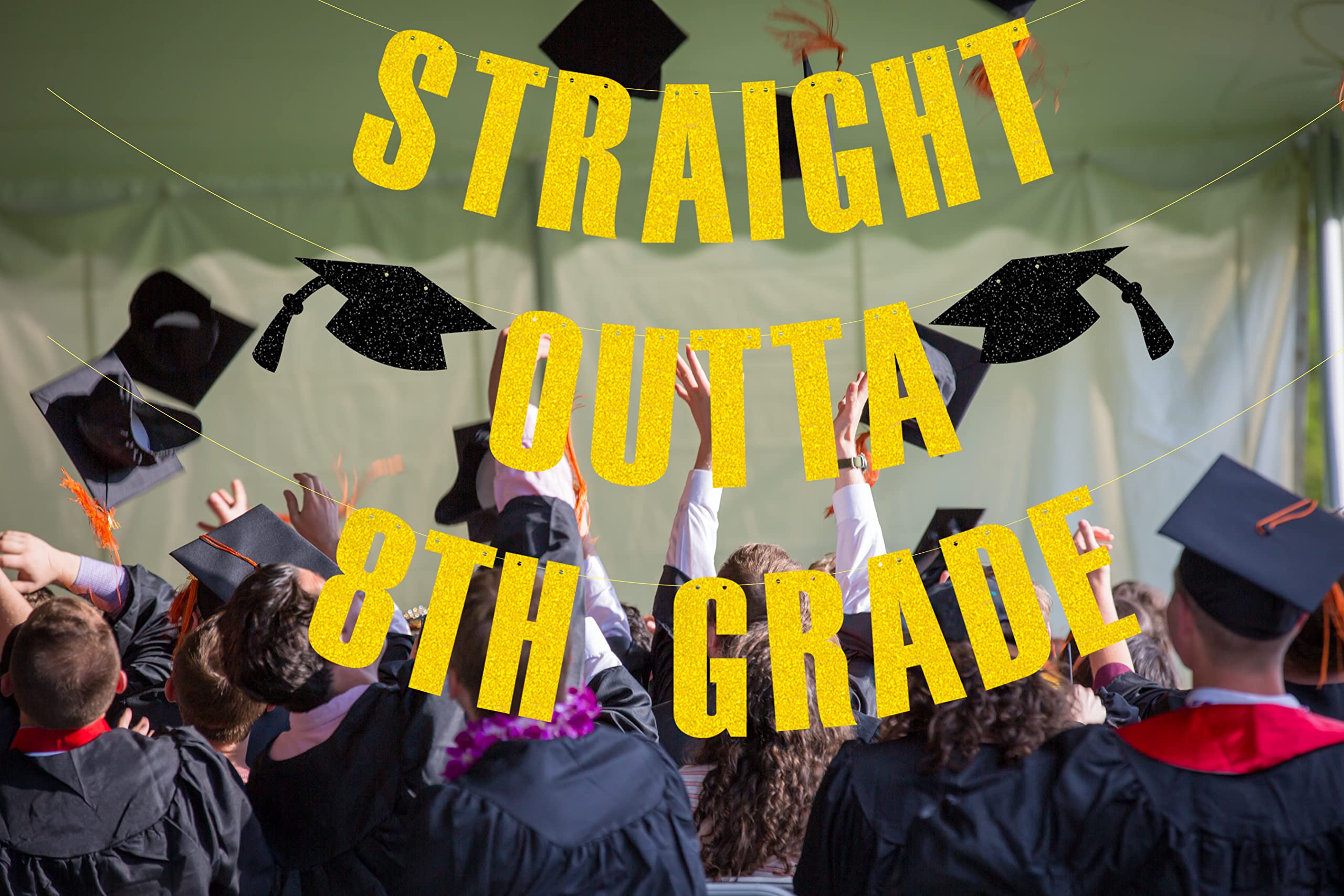 Straight Outta 8th Grade Banner, 8th Grade Graduation Decorations 2022, Boy Girl Kids Eighth Grade Graduation Party Decorations 2022