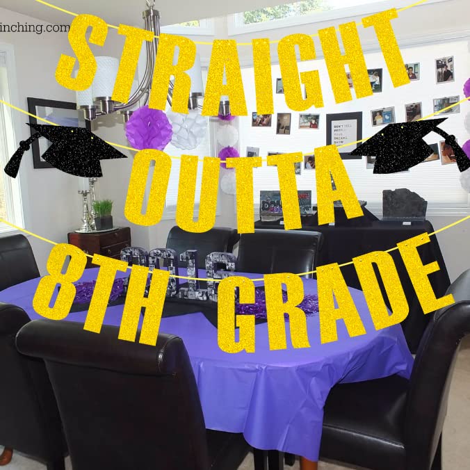 Straight Outta 8th Grade Banner, 8th Grade Graduation Decorations 2022, Boy Girl Kids Eighth Grade Graduation Party Decorations 2022