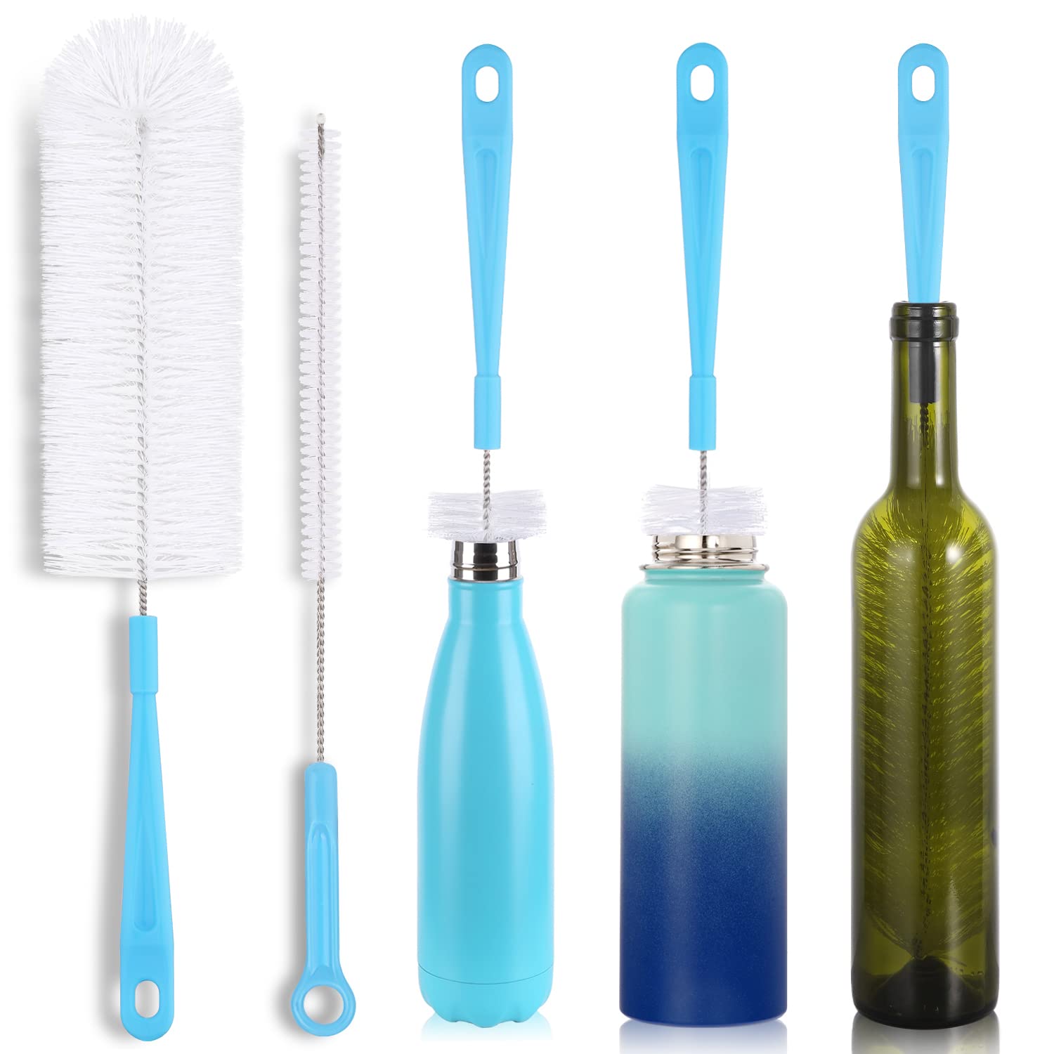 16" Bottle Brush Cleaner for Water Bottle - Long Handle Bottle Brush for Cleaning Thermos Hydro Flask Contigo S’Well Simple Modern Narrow Neck Sport Bottles Kombucha Beer Bottle and Jugs, Set of 2