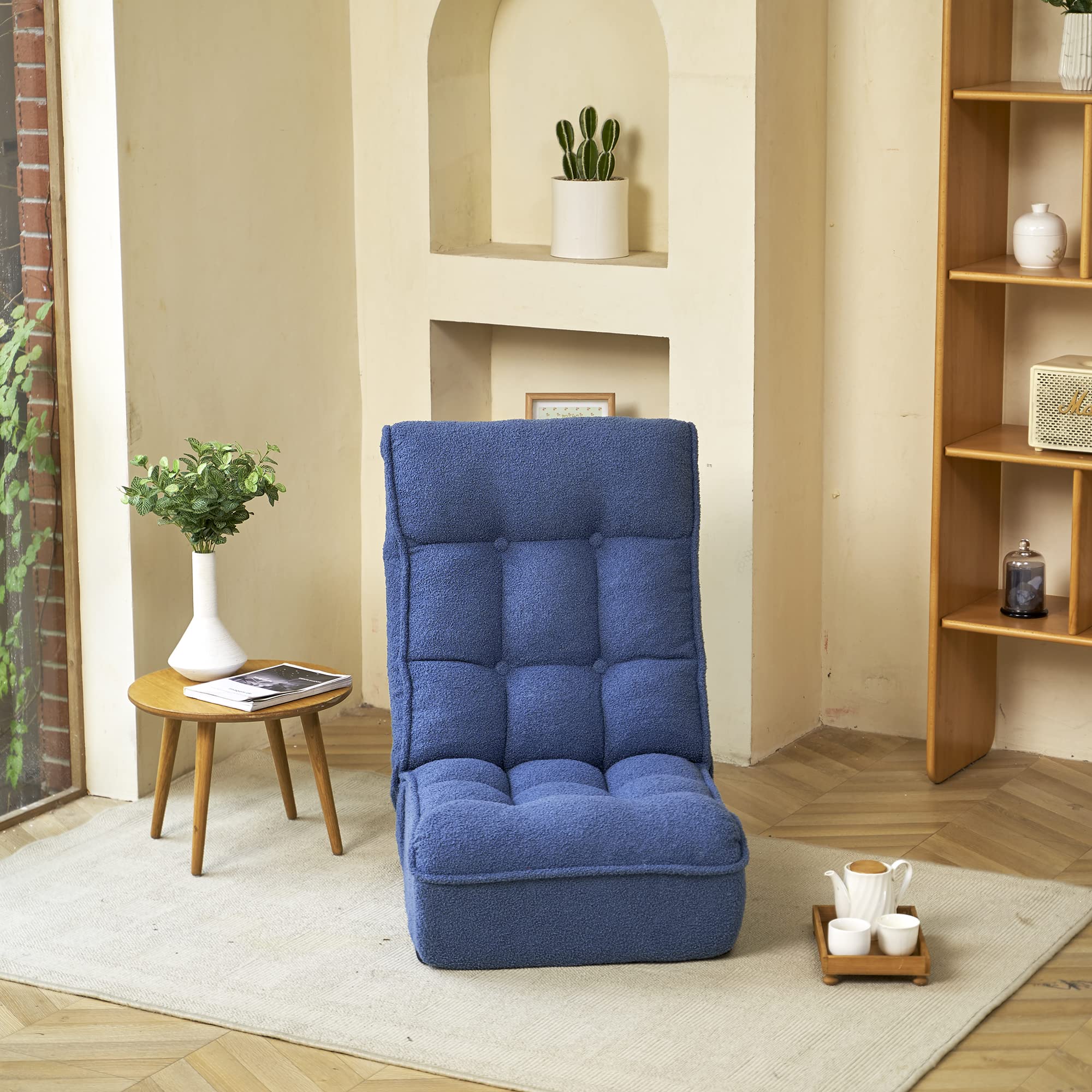 FIQHOME Lounge, Single, 3 Angles Adjustable Floor, Folding Japanese Lazy Sofa Tatami Balcony Reclining Chair for Living Room,Blue