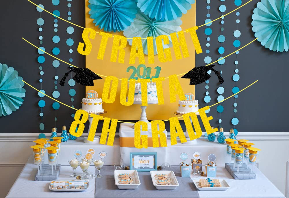 Straight Outta 8th Grade Banner, 8th Grade Graduation Decorations 2022, Boy Girl Kids Eighth Grade Graduation Party Decorations 2022