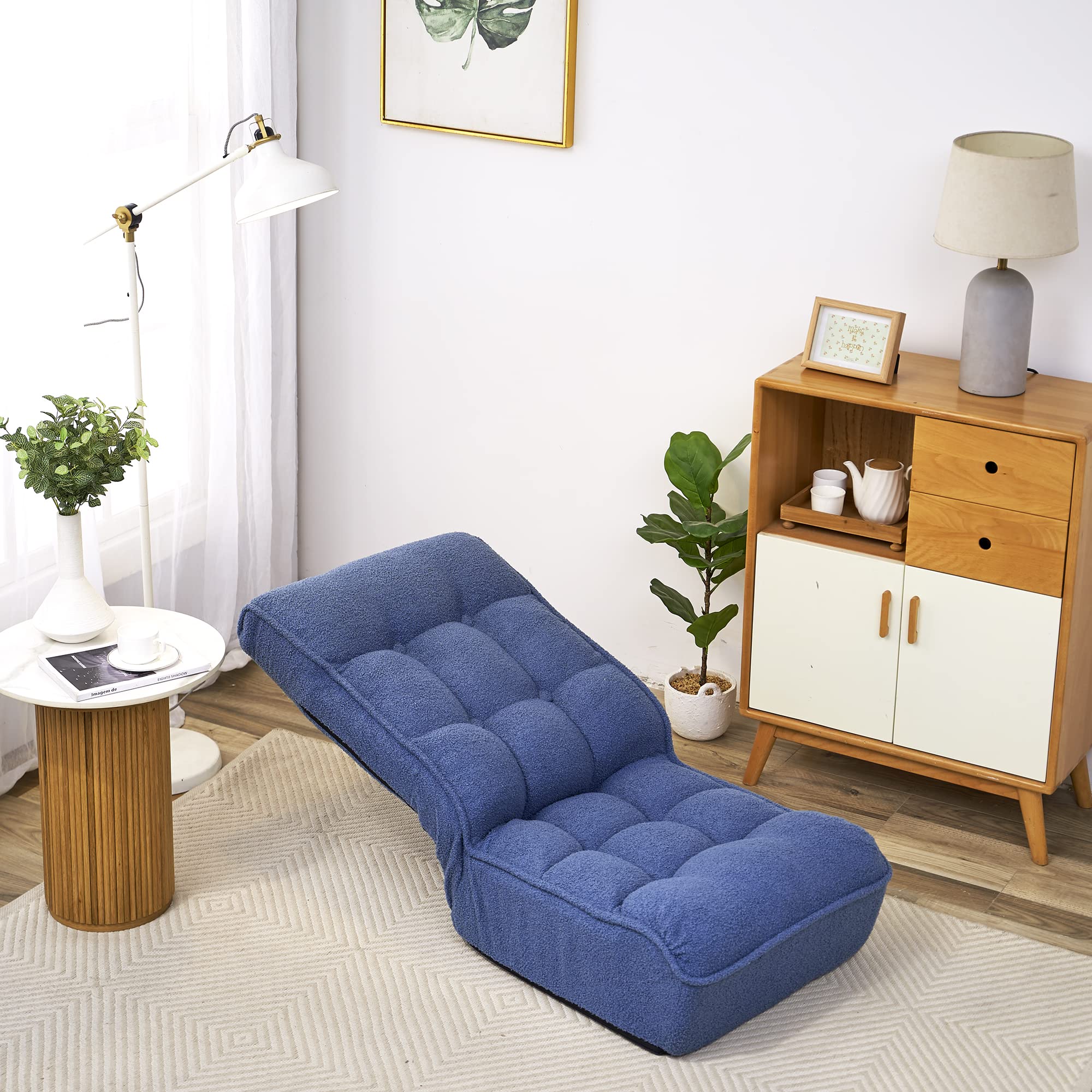 FIQHOME Lounge, Single, 3 Angles Adjustable Floor, Folding Japanese Lazy Sofa Tatami Balcony Reclining Chair for Living Room,Blue