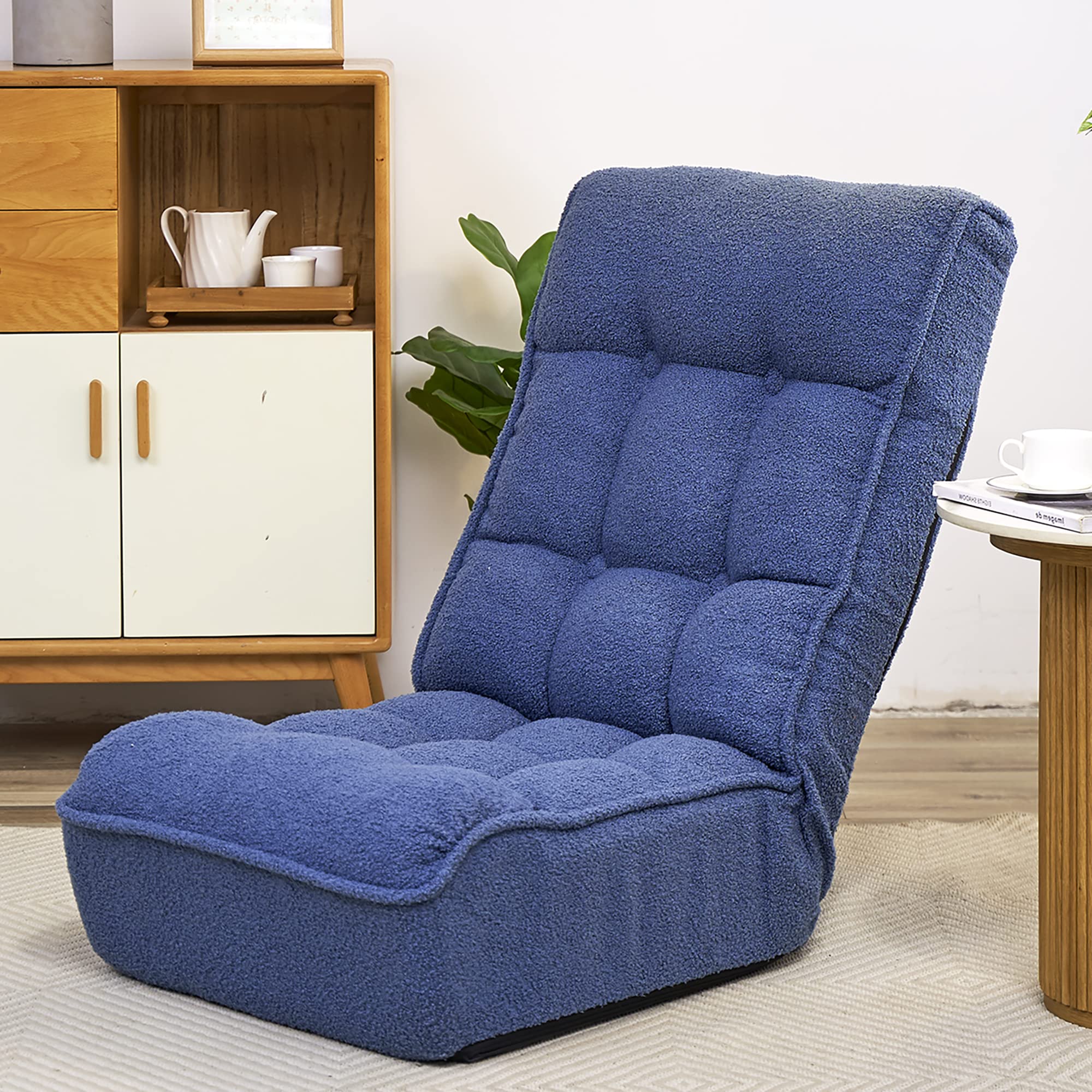 FIQHOME Lounge, Single, 3 Angles Adjustable Floor, Folding Japanese Lazy Sofa Tatami Balcony Reclining Chair for Living Room,Blue