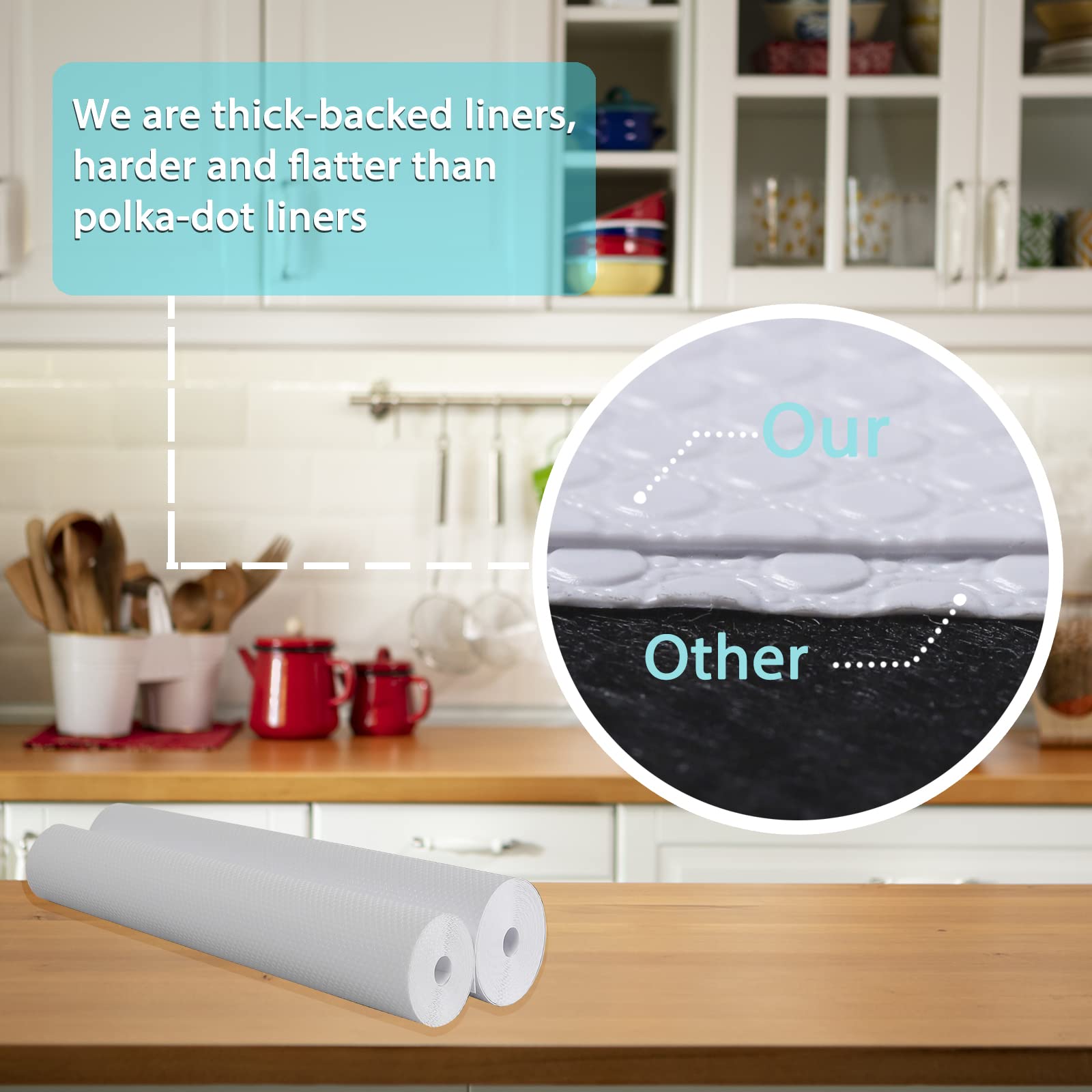 Janeart Shelf Liner for Kitchen Cabinets - Thick Waterproof Cabinet Liners, White Wire Shelf Liner for Shelving, Pantry, Non-Adhesive, Easy to Trim Drawer Liners ( 17.7 x 288 INCH )