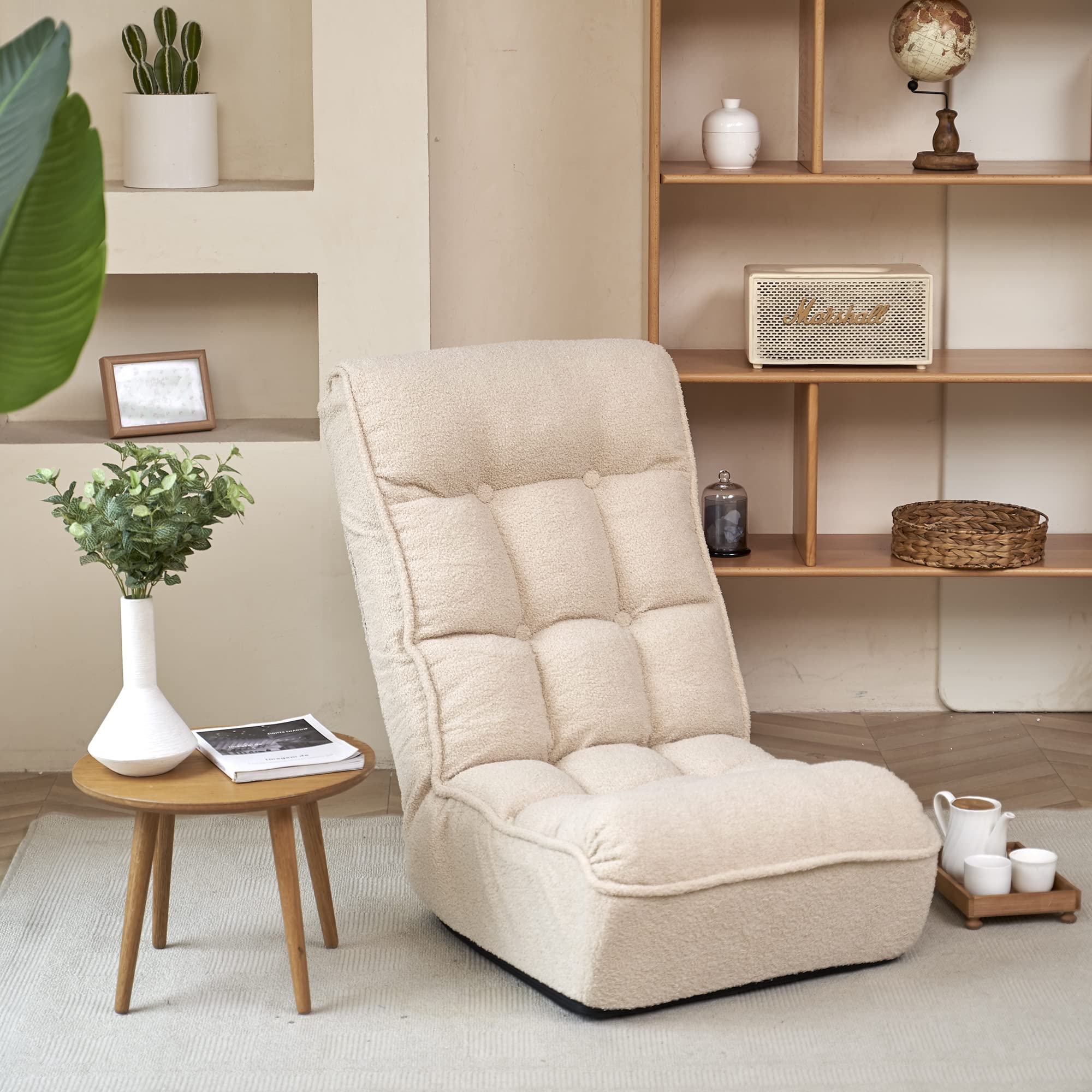 FIQHOME Lounge, Single, 3 Angles Adjustable Floor, Folding Japanese Lazy Sofa Tatami Balcony Reclining Chair for Living Room,White