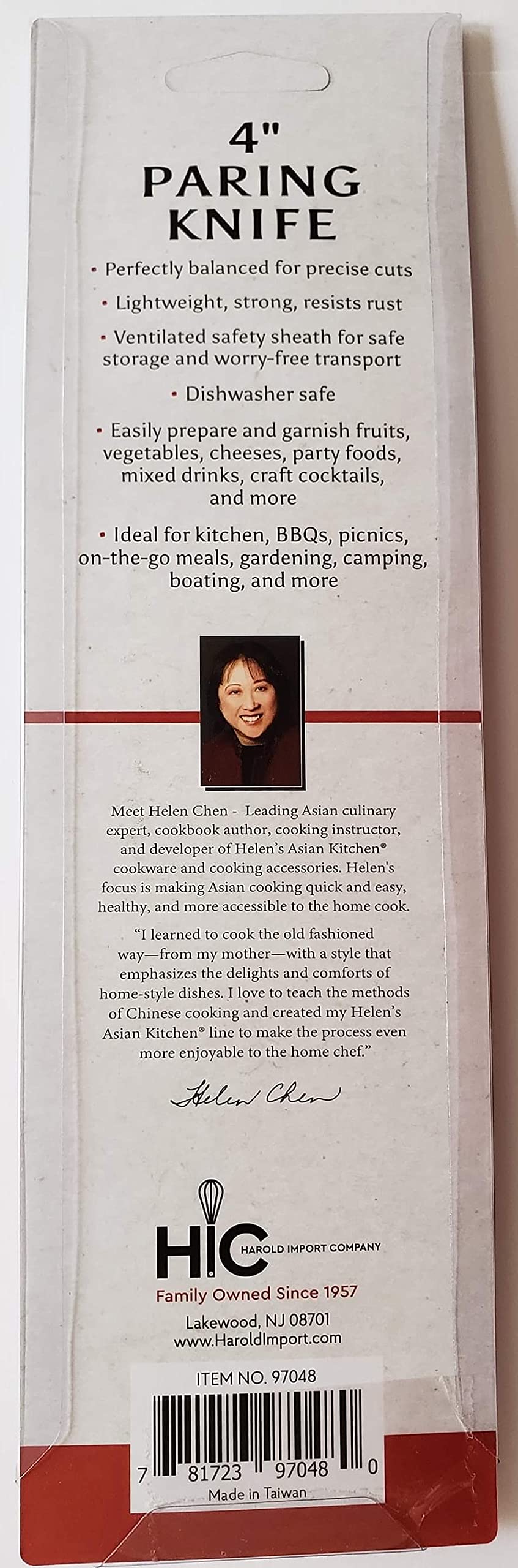 Helen's Asian Kitchen Universal Paring Picnic Knife, 3.75-Inch Blade, Stainless Steel with Safety Cover