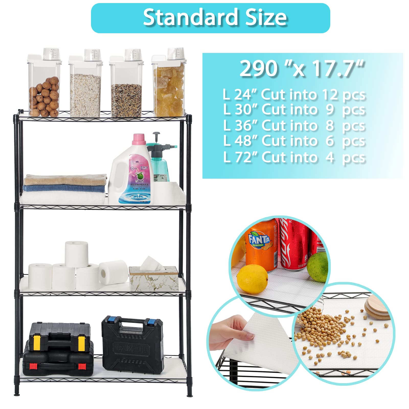 Janeart Shelf Liner for Kitchen Cabinets - Thick Waterproof Cabinet Liners, White Wire Shelf Liner for Shelving, Pantry, Non-Adhesive, Easy to Trim Drawer Liners ( 17.7 x 288 INCH )