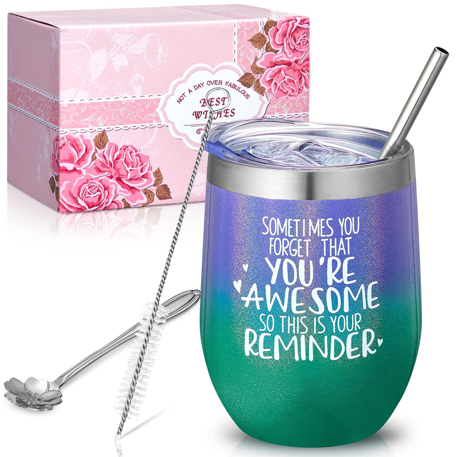 Birthday Gifts for Women, Men-Thank You Gifts-Funny Inspirational Encouragement Friend Birthday Gifts for Women, Friends, Men, BFF, Mom, Coworker- Stainless Steel Wine Tumbler With Lid