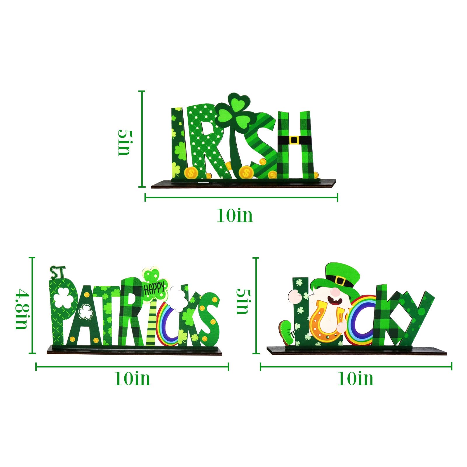 Bunny Chorus St Patricks Day Decorations 3Pcs, Lucky Wooden Table Sign, Irish Themed Gnome Tabletop Centerpiece Shamrock Gold Coins Gift for Home, Party Supplies Décor