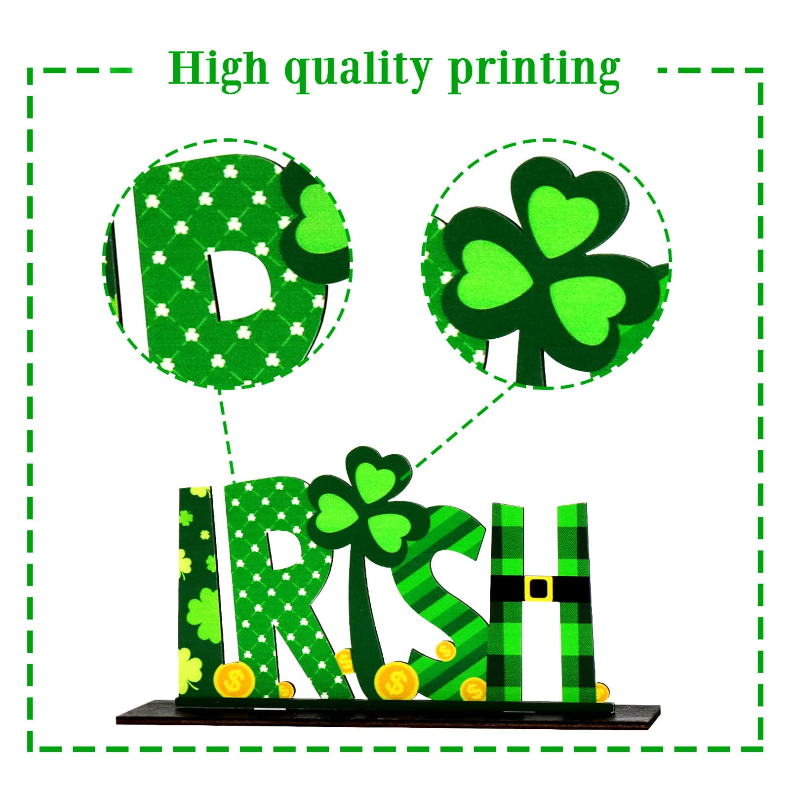 Bunny Chorus St Patricks Day Decorations 3Pcs, Lucky Wooden Table Sign, Irish Themed Gnome Tabletop Centerpiece Shamrock Gold Coins Gift for Home, Party Supplies Décor