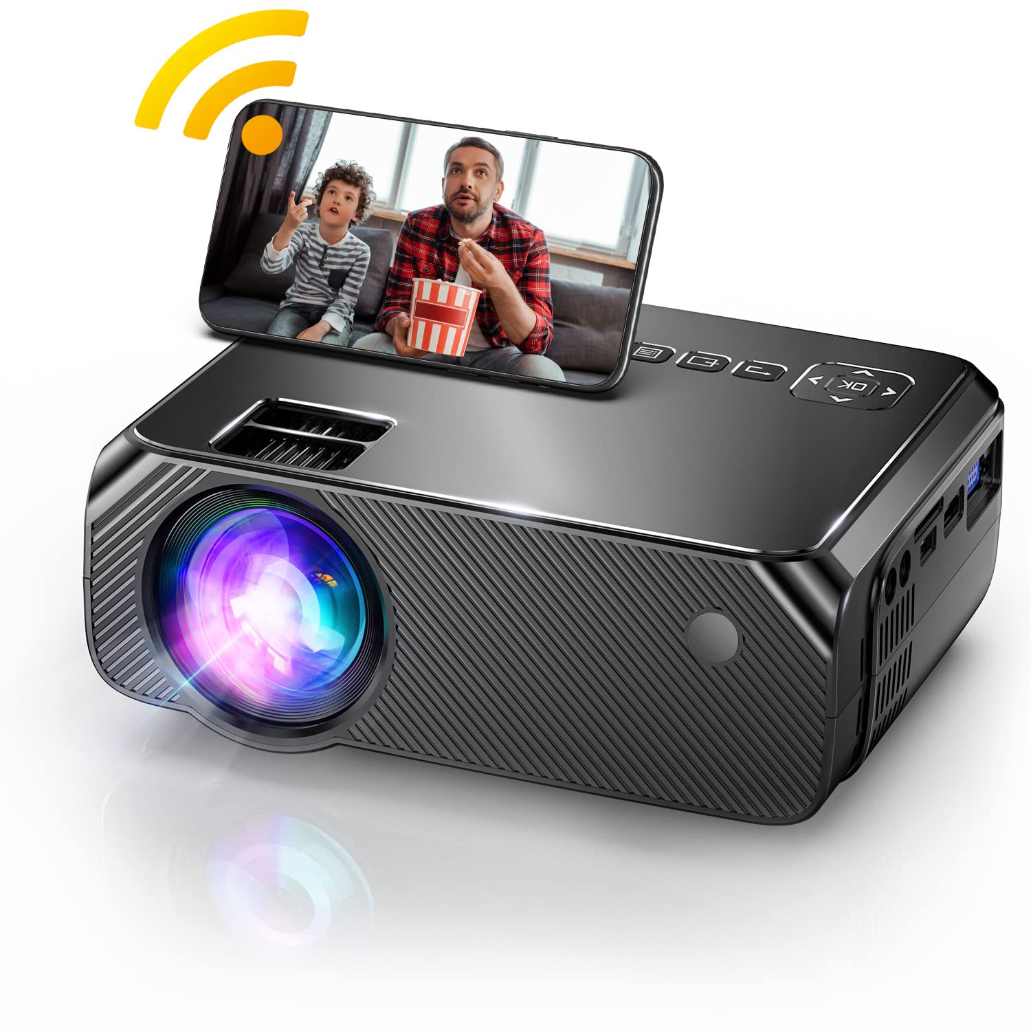 Mini WiFi Projector for Outdoor Movies, 8500L High Brightness, 1080p HD Video Projector for iPhone & 200'' Display Supported, Compatible with Phone/TV Stick/HDMI/USB/VGA, Home Theater