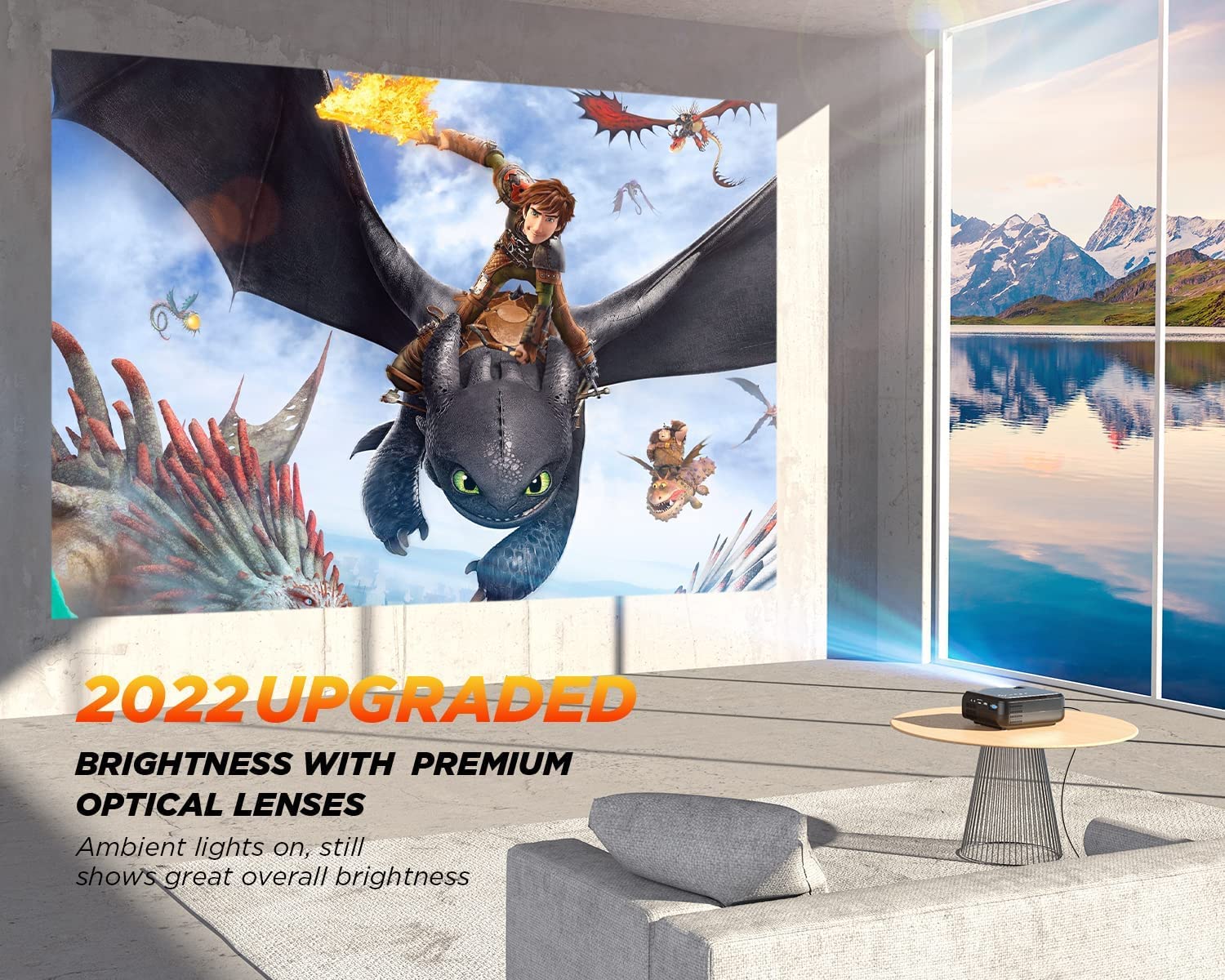 Mini WiFi Projector for Outdoor Movies, 8500L High Brightness, 1080p HD Video Projector for iPhone & 200'' Display Supported, Compatible with Phone/TV Stick/HDMI/USB/VGA, Home Theater