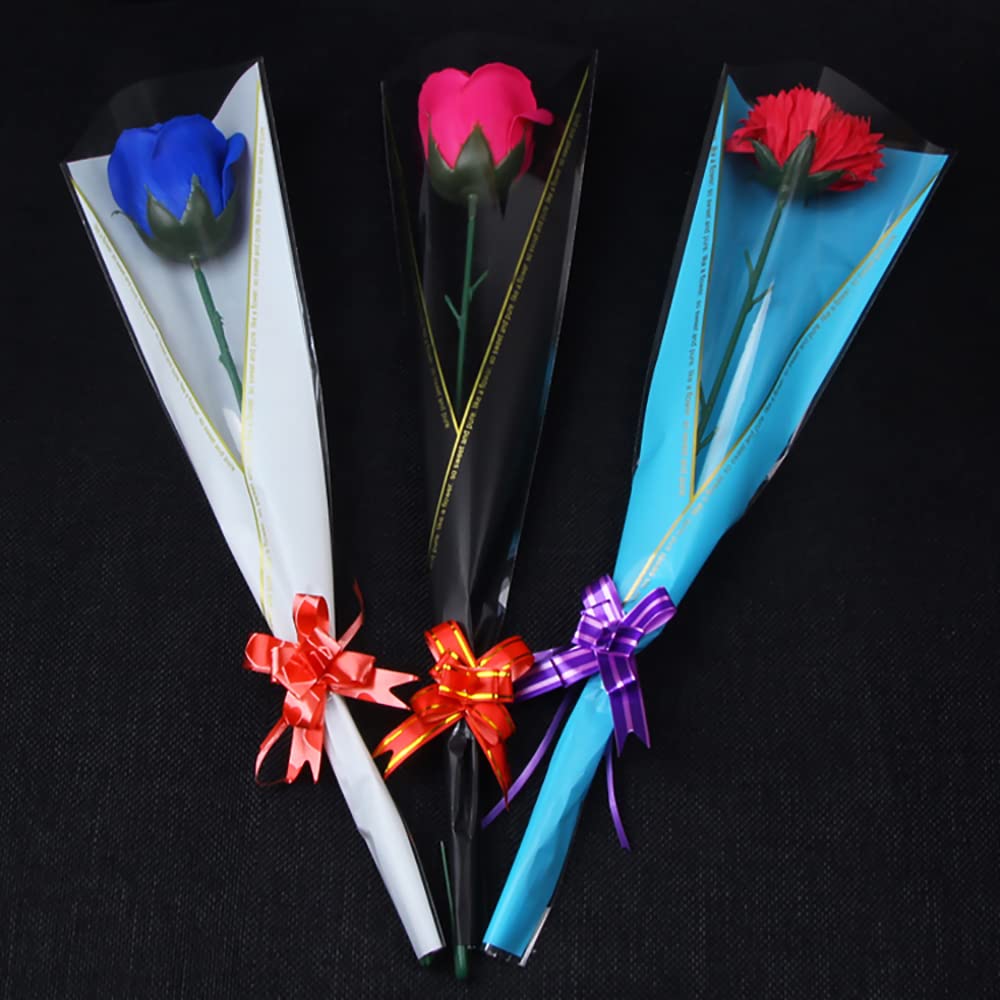 ZAYOIZY 50pcs Flower Bouquet Packaging Bags Single Rose Wrapping Sleeves Clear Cellophane Bags Plastic Bouquet Wrappers for Valentine' s Day Present, White