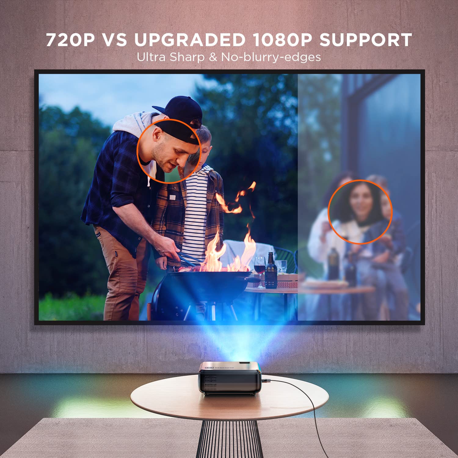Mini WiFi Projector for Outdoor Movies, 8500L High Brightness, 1080p HD Video Projector for iPhone & 200'' Display Supported, Compatible with Phone/TV Stick/HDMI/USB/VGA, Home Theater