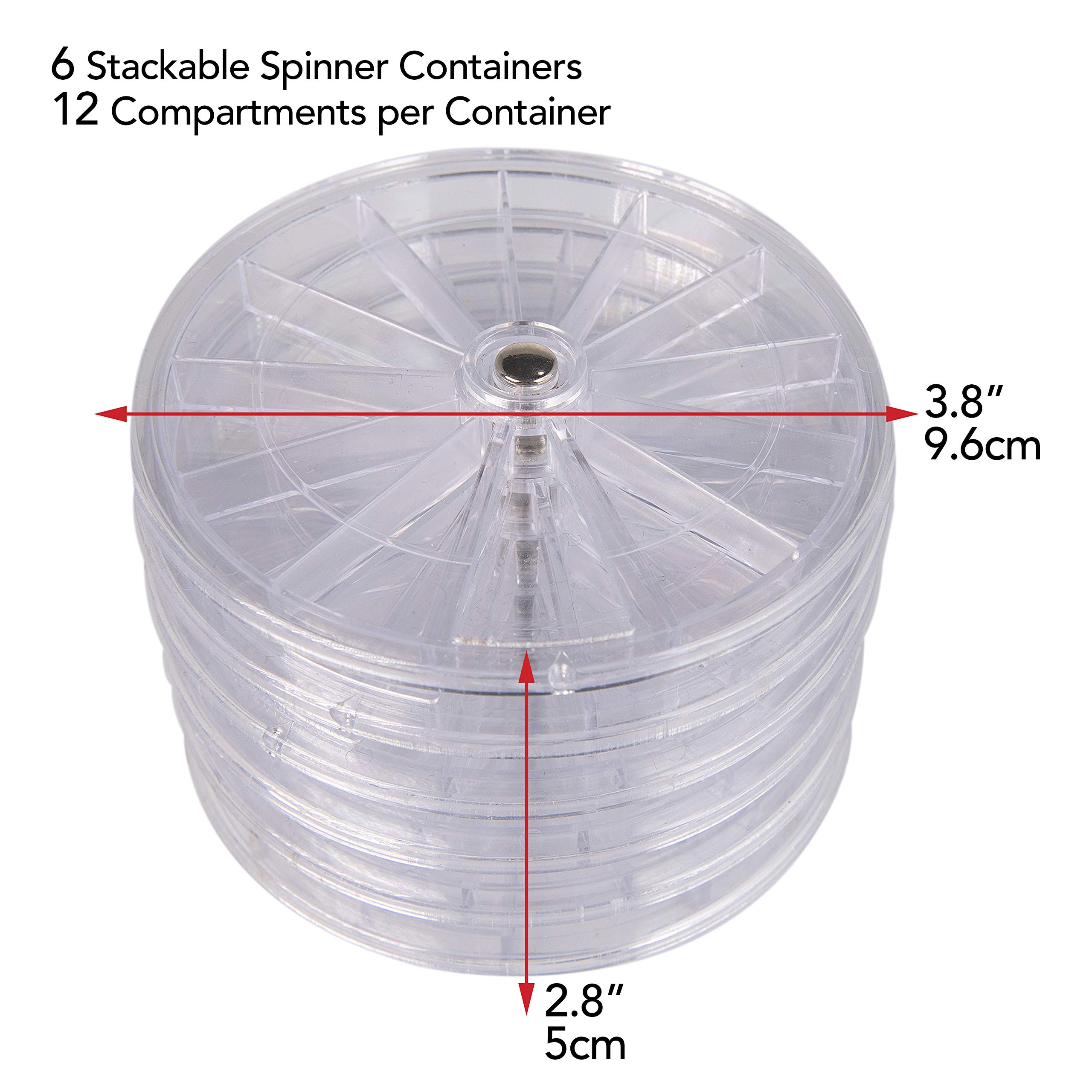 The Beadsmith Personality Case Spinning Organization System, 12 Compartments, 3.8-inch Diameter, Stack of 6, for Seed Beads, Nail Art, Jewelry Accessories and More