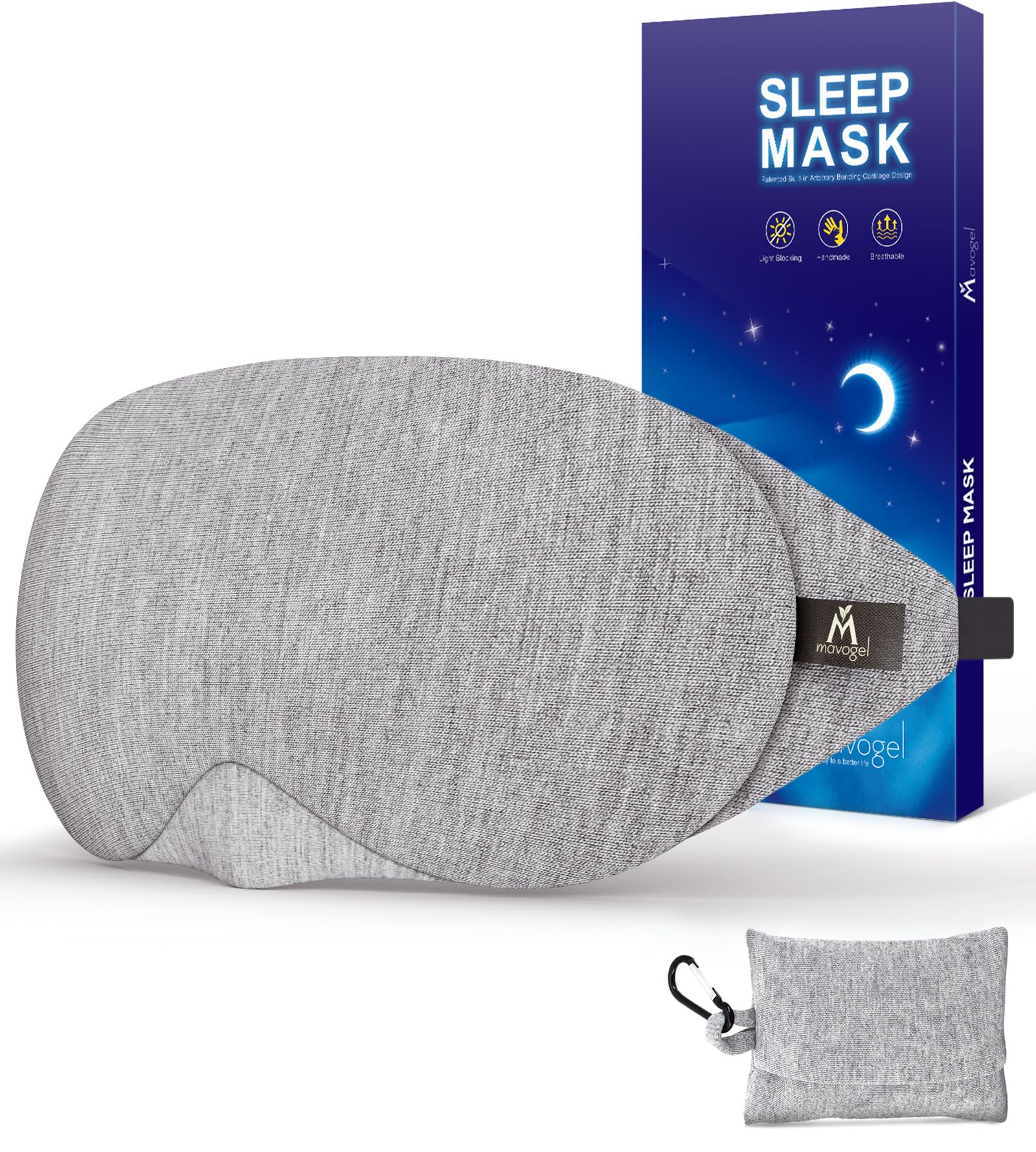 Mavogel Cotton Sleep Eye Mask - Updated Design Light Blocking Sleep Mask, Soft and Comfortable Night Eye Mask for Men Women, Eye Blinder for Travel/Sleeping/Shift Work, Includes Travel Pouch, Grey
