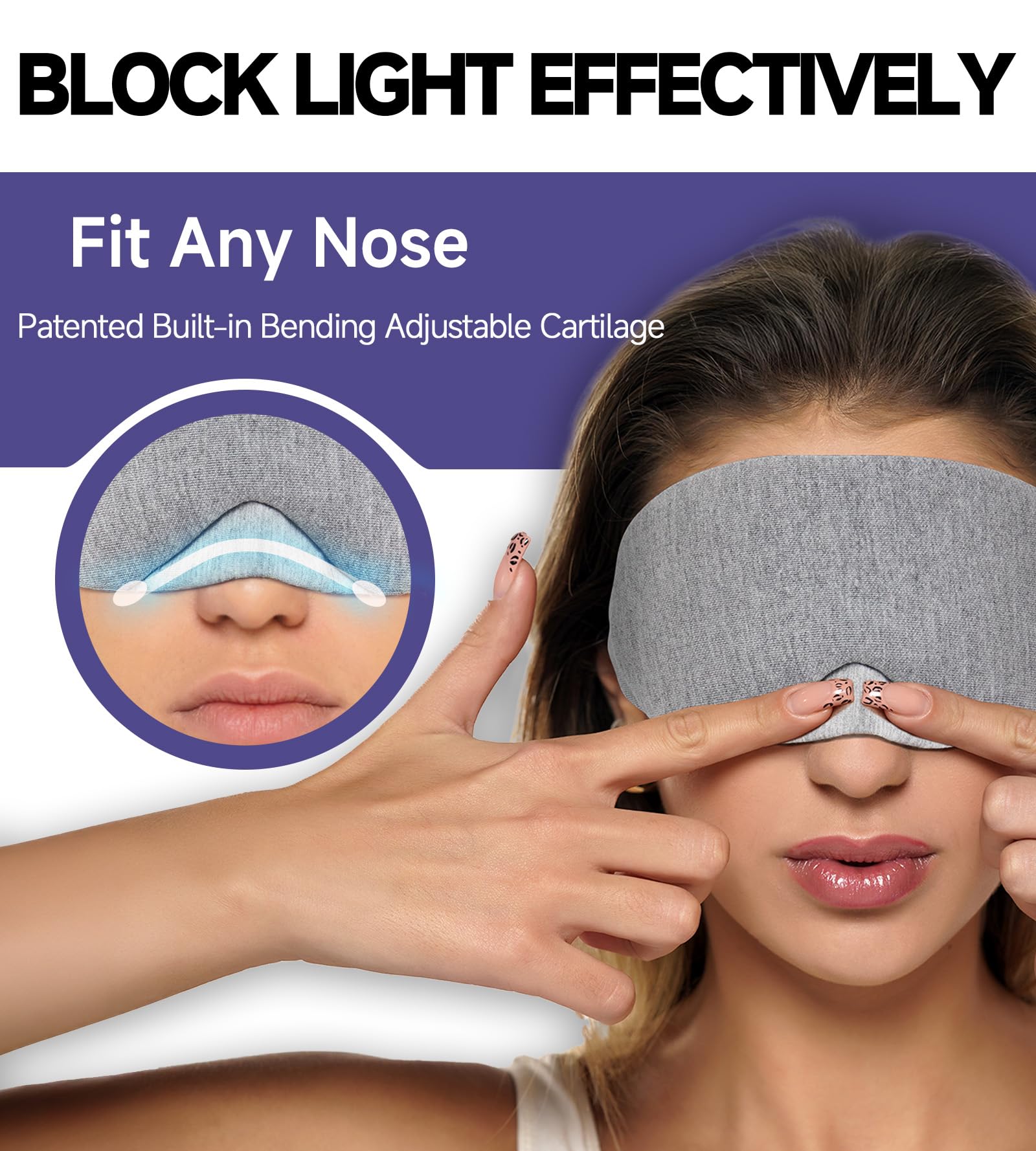 Mavogel Cotton Sleep Eye Mask - Updated Design Light Blocking Sleep Mask, Soft and Comfortable Night Eye Mask for Men Women, Eye Blinder for Travel/Sleeping/Shift Work, Includes Travel Pouch, Grey