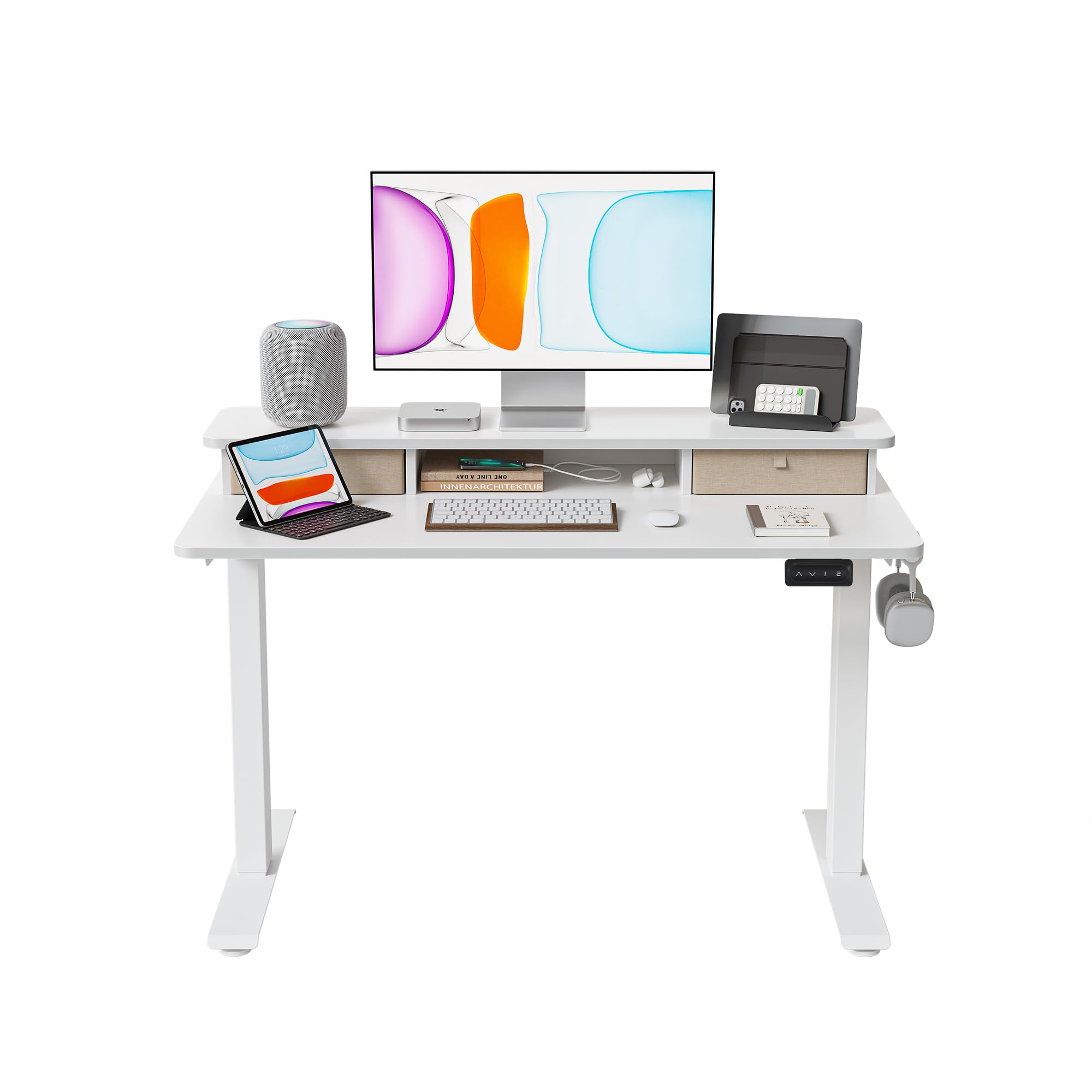 BANTI Electric Standing Desk with Double Drawers, 60x24 Inches Adjustable Height Stand Up Desk, Sit Stand Home Office Desk with Storage Shelf, Rustic Brown Top/Black Frame (B-SDE-60RC-DD)