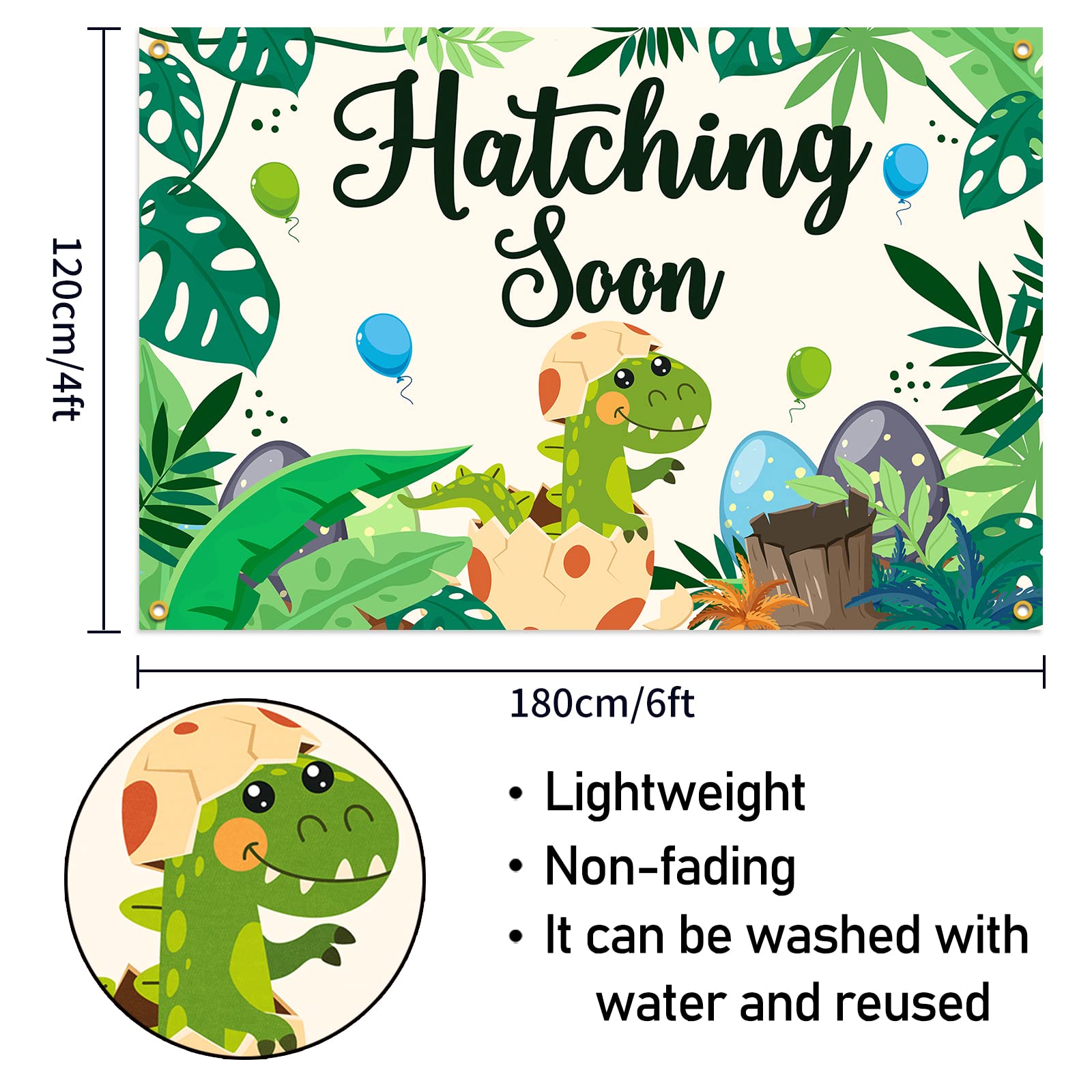 Hatching Soon Backdrop Banner Decor Green - Dinosaur Baby Shower Party Theme Decorations for Welcome Baby Gender Reveal Supplies