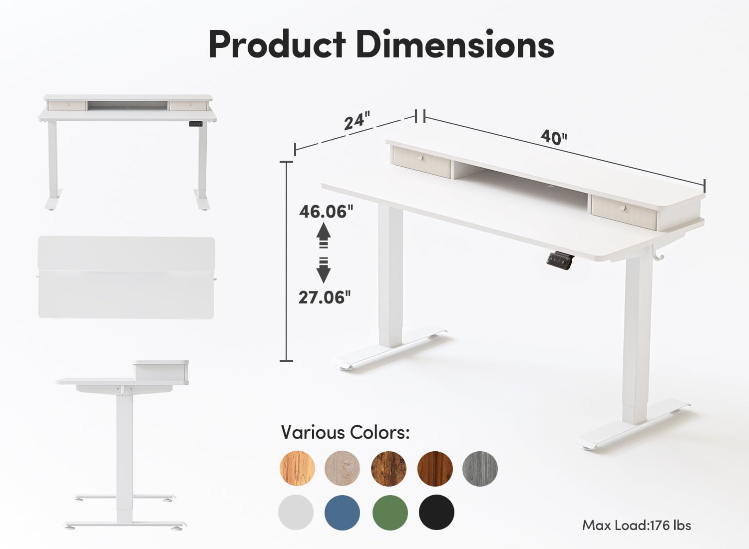 BANTI Electric Standing Desk with Double Drawers, 60x24 Inches Adjustable Height Stand Up Desk, Sit Stand Home Office Desk with Storage Shelf, Rustic Brown Top/Black Frame (B-SDE-60RC-DD)