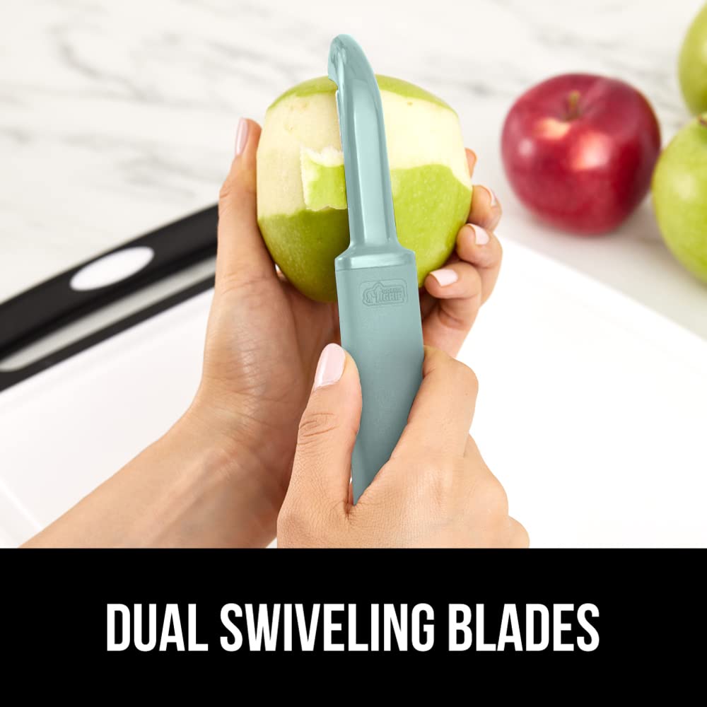 Gorilla Grip Swivel Vegetable Peeler, Sharp Stainless Steel Blades, Comfortable Handle, Dishwasher Safe, Kitchen Food Peelers, Easy Peeling, Peel Vegetables, Apple, Potato, Safe Blade Guard, Mint