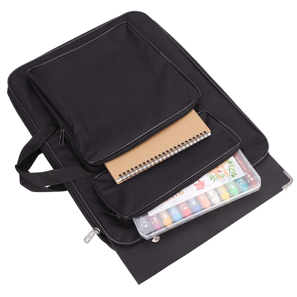 Kids Art Portfolio Case Artist Students Portfolio Bag Tote Bag 8K Waterproof Art Carrying Shoulder Bag Large Drawing Painting Sketching Boards Canvas Bag Art Supplies Storage Bag 18.6x13.9" (Black)