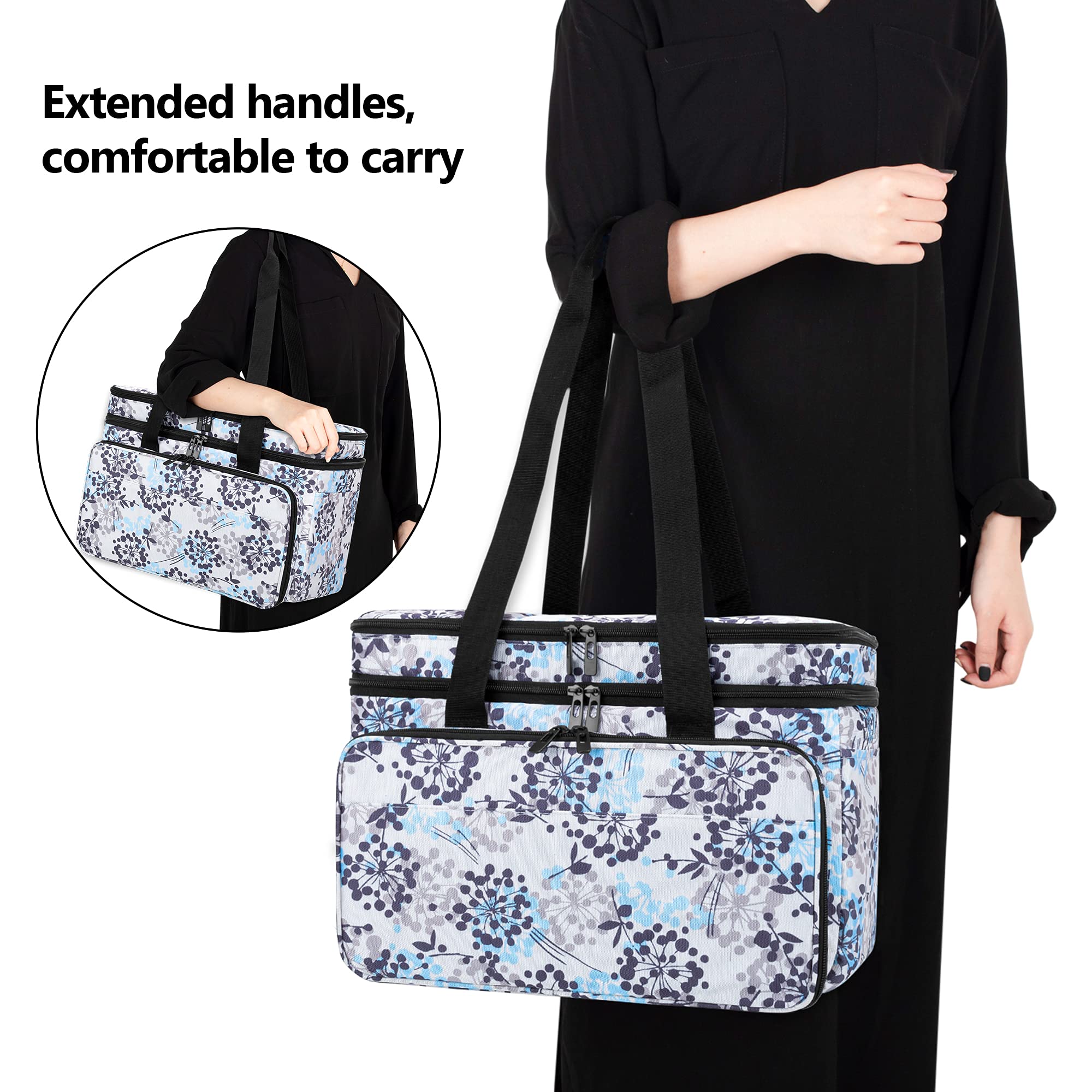 CURMIO Double-Layer Knitting Tote Bag, Yarn Storage Bag with Compartments for Crochet Hooks, Knitting Needles (Up to 14 Inches), Knitting Project and Accessories, Dandelion (Bag Only, Patented Design)
