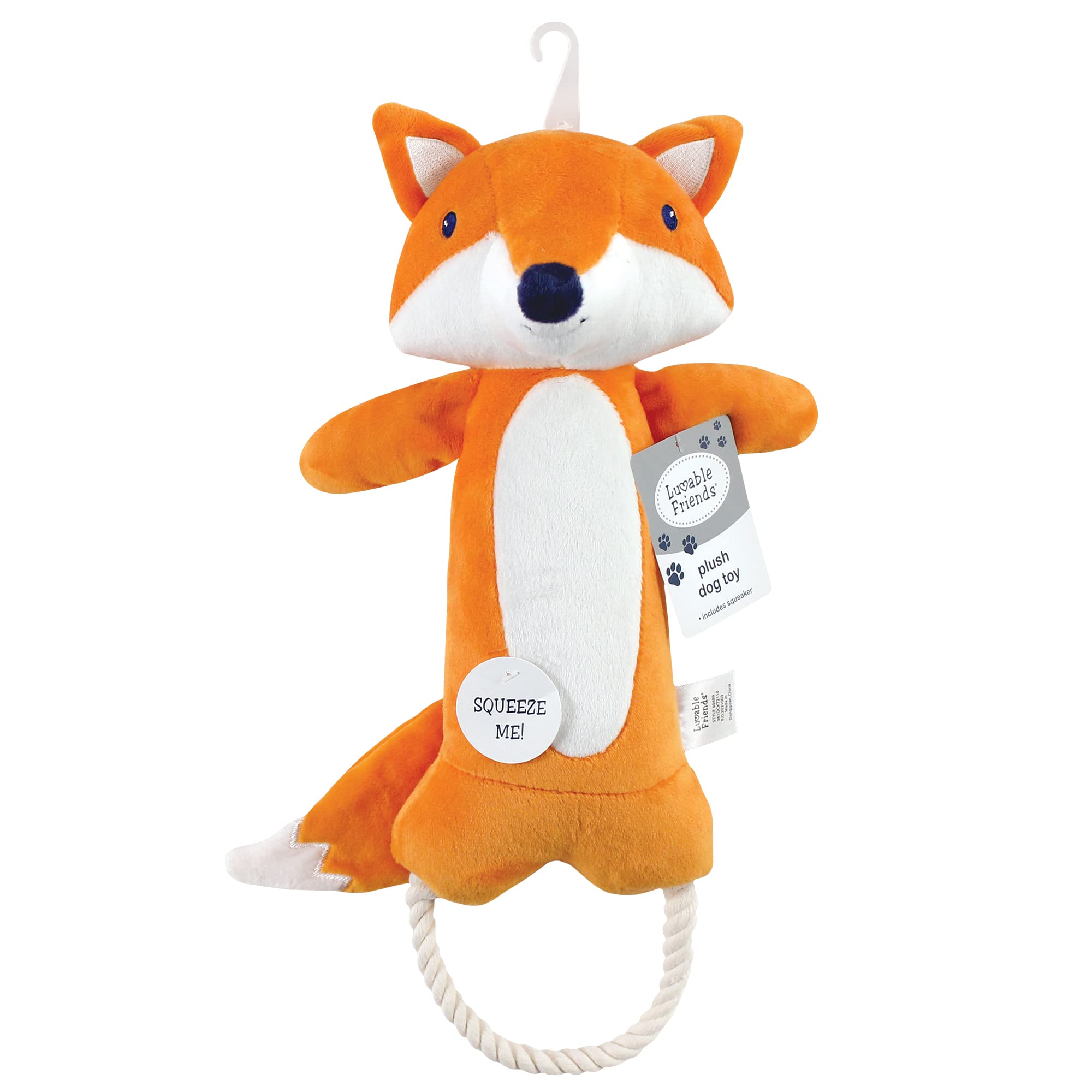 Luvable Friends Baby Squeaky Plush Dog Toy with Rope, Fox, One Size