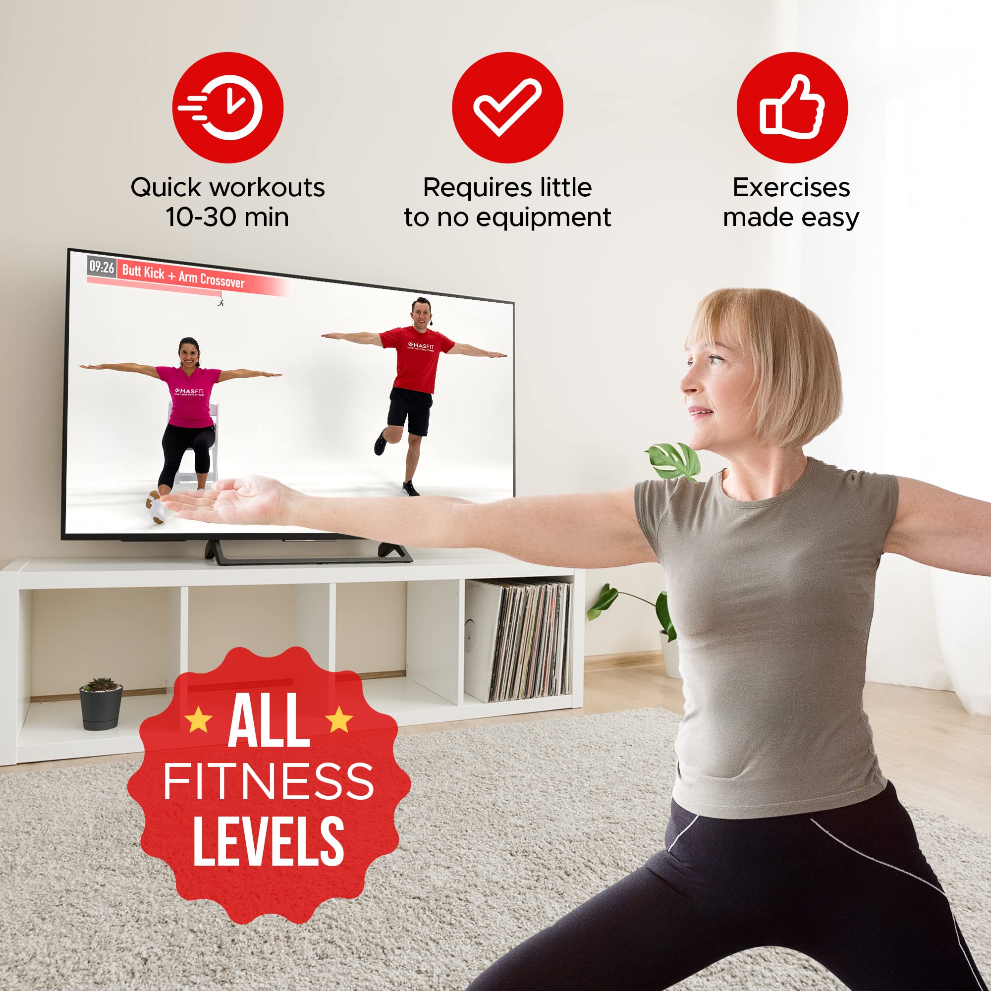 HASfit Exercises for Seniors DVD - 4 Discs - 16 Senior Workouts for Balance, Weight Loss, Flexibility, Cardio, Strength, Yoga Fitness, Seated Chair Exercise For Beginners, Elderly - 3 Programs