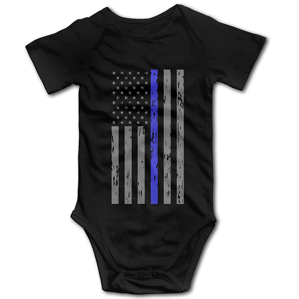 OASCUVER NEWBABY Thin Blue Line American Flag Baby Girls Short Sleeves Romper Bodysuit for 0-24m Baby ¡