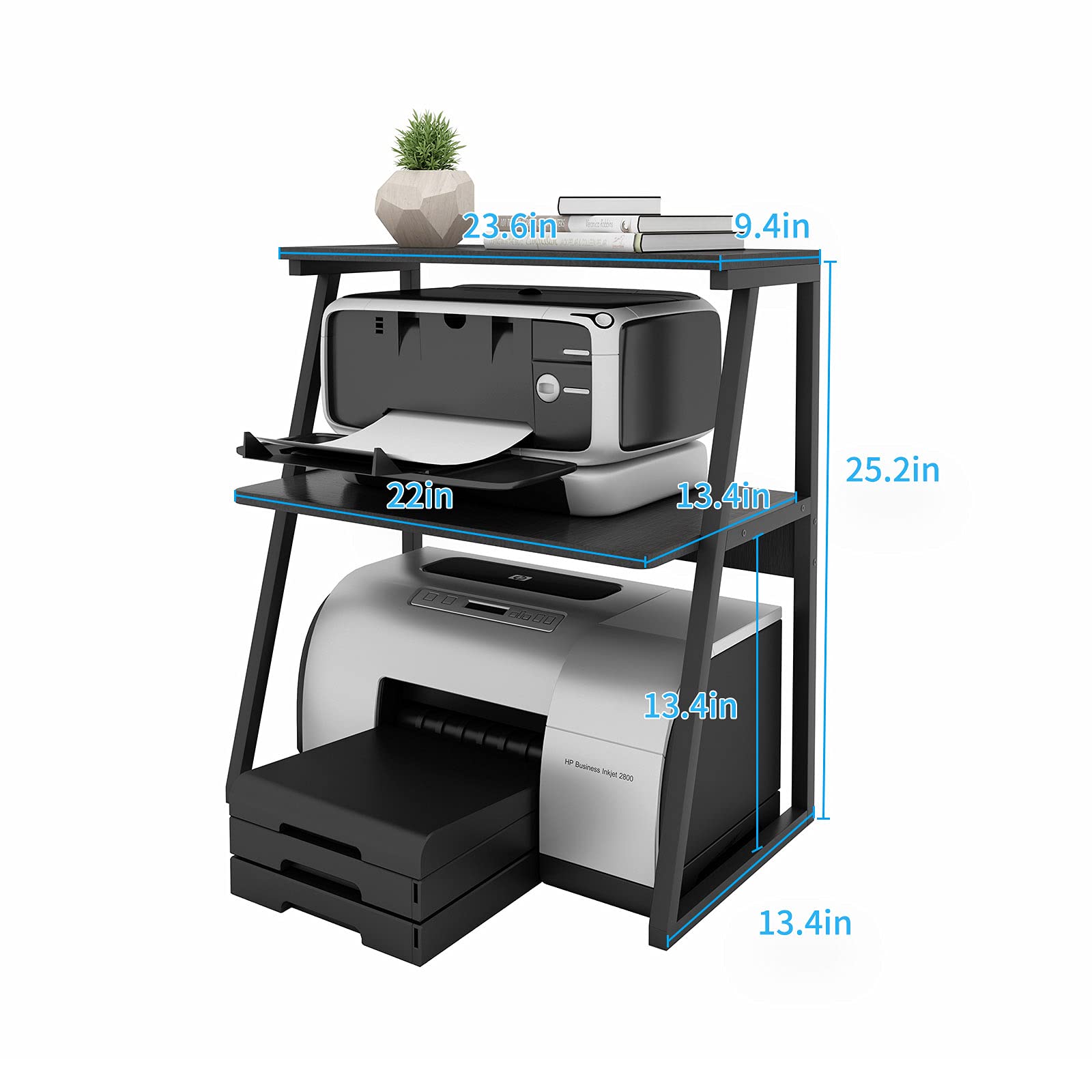 PUNCIA Desktop 3-Tier Wood Printer Stand Black Large Size High Capacity Storage Desk Shelves for Dorm Home Office Organizer of Printer Fax Book Heavy Duty Rack for Home Office Supplie