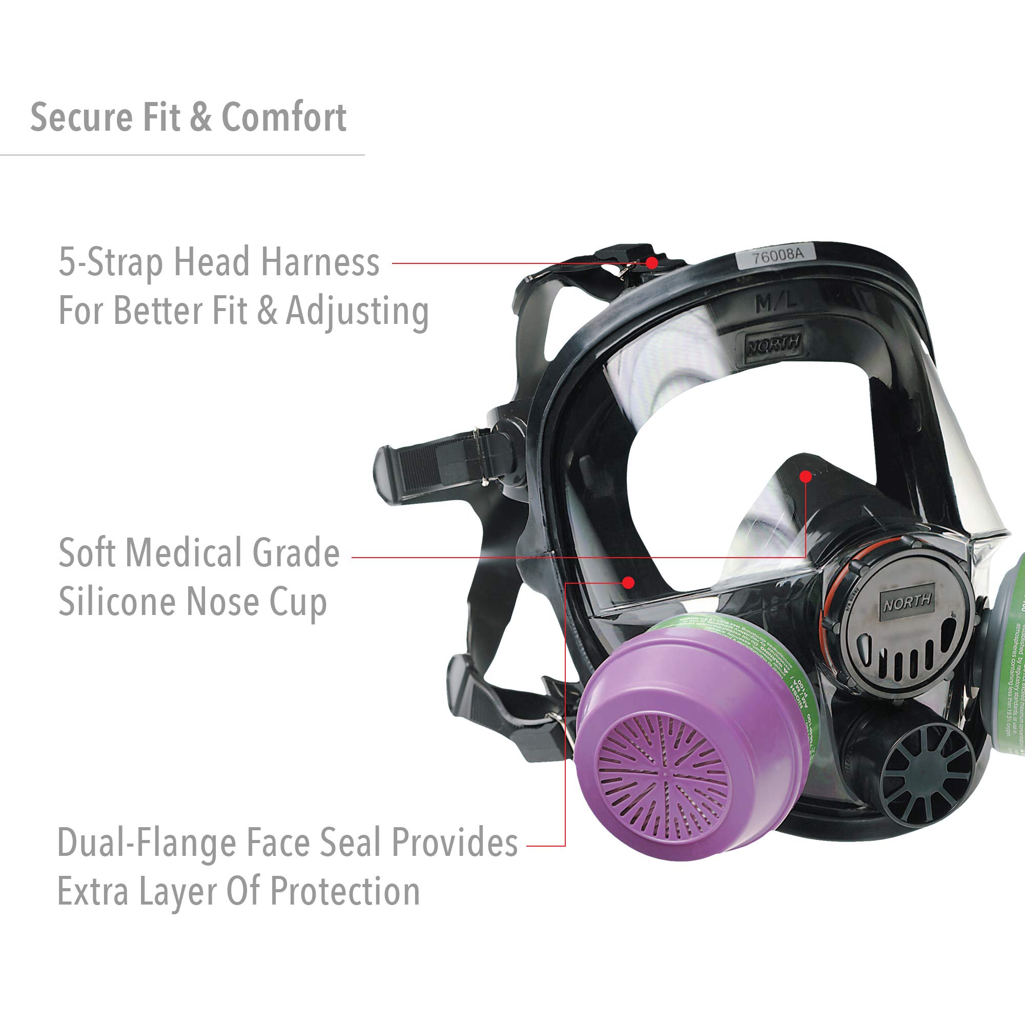 Honeywell Home 760008A North Safety Products, 7600 Series Full Facepiece Respirator, Dual Cartridge, Medium/Large