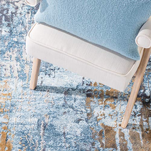 SAFAVIEH Lagoon Collection 6'7" Square Blue/Gold LGN182M Distressed Non-Shedding Living Room Bedroom Dining Home Office Area Rug