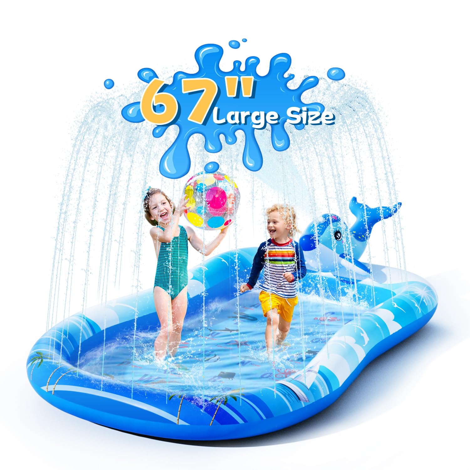 G-TING Splash Pad Sprinkler for Dogs Kids, 4 in 1 Dolphin Inflatable Sprinkler Kiddie Splash Pool for Kids, Summer Backyard Sprinkler Pad & Splash Play Mat Outdoor Water Toys for Toddlers 1-3 4-8