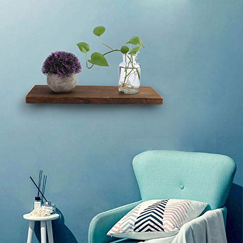 AMONIDA Floating Shelves, Brown Paulownia Wall Mounted Floating Wall Shelves, Rustic Wood Wall Shelves, Storage Shelves for Bedroom, Living Room, Bathroom, Kitchen, Office and More(11.8x5.5x0.8in)