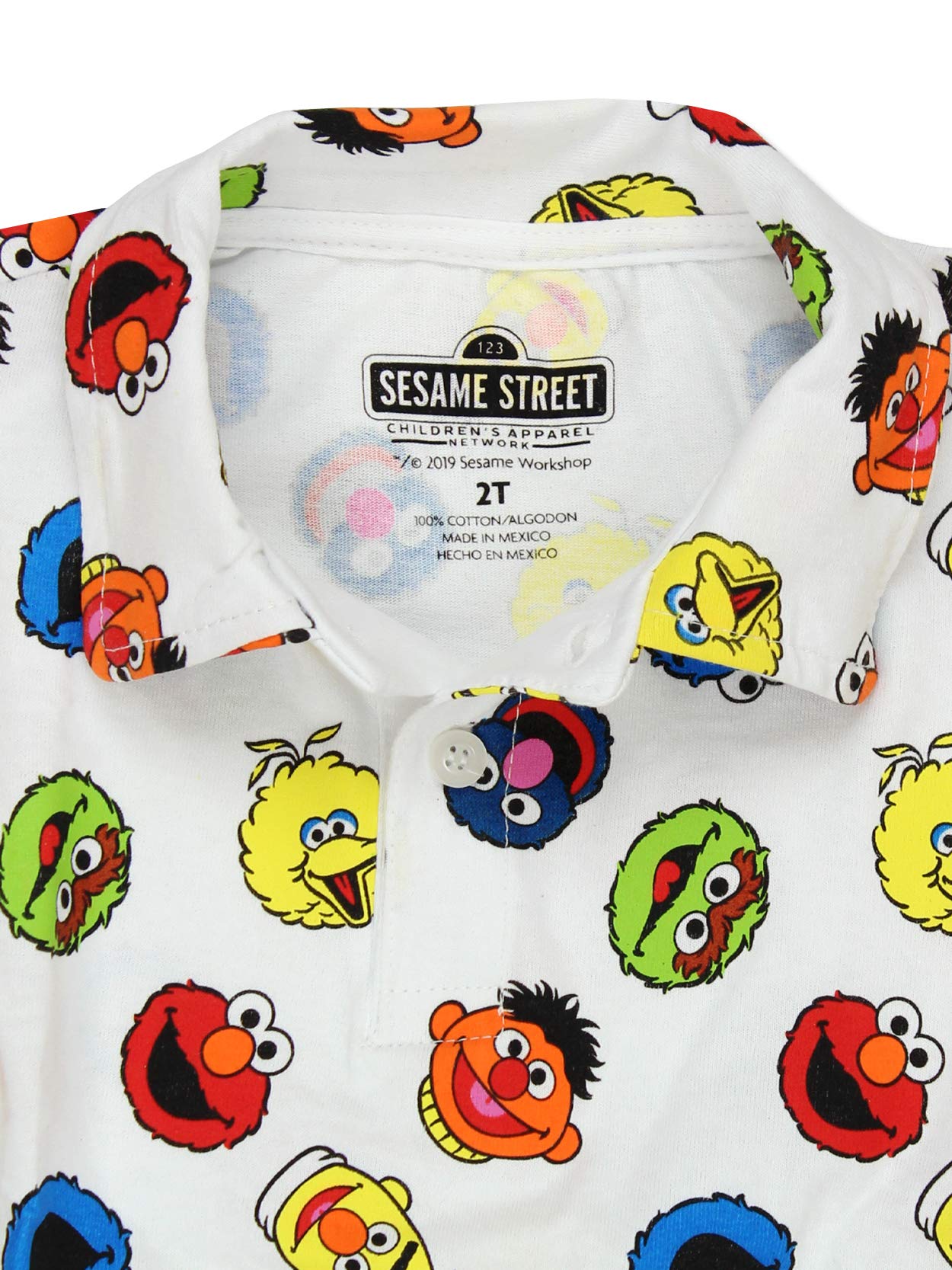 Sesame Street Boys Half Button Shirt for Infant and Toddler White/Multi