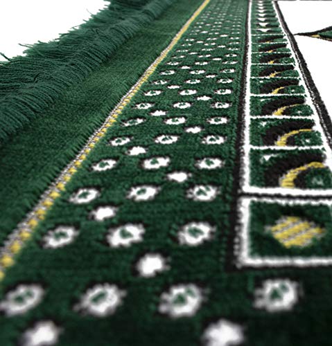 Modefa Turkish Islamic Prayer Rug - Thin & Lightweight Velvet Praying Carpet - Soft Muslim Praying Mat Janamaz - Ramadan or Eid Gift for Men & Women - with Car Hanger - Dancing Rose Vine (Green)