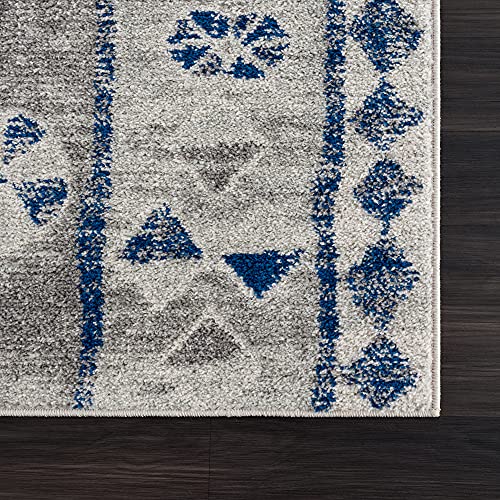 Bloom Rugs Tribal Geometric Blue Multicolor Runner - Boho 10 ft Runner for Entryways and Hallways (2'7" x 10')