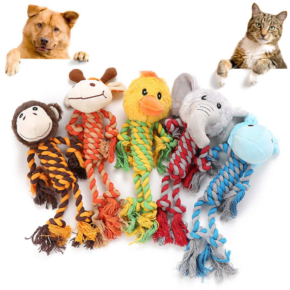 N/ hionre Sound Squeaky Interactive Toys for Pets, Animals Shape Cotton Rope Plush Doll Chewing Scratching Toy for Pet Dog Cats Elephant
