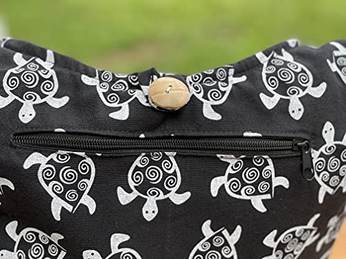 Fully Lined Sea Turtle Crossbody Sling Bag - Front Zippered Pocket - Handmade Bohemian Thai Hippie hobo Shoulder Cotton Purse - Medium - Black and White (Black and White)