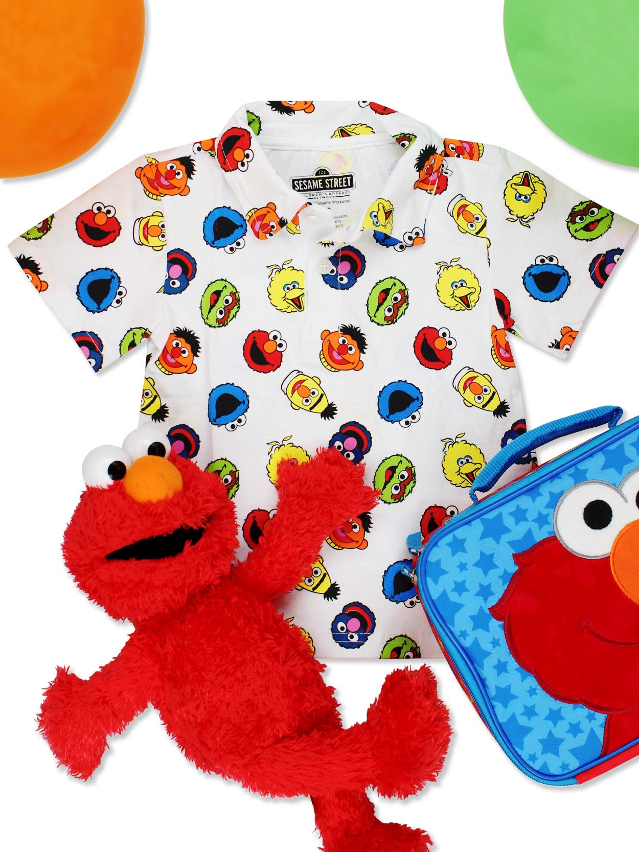 Sesame Street Boys Half Button Shirt for Infant and Toddler White/Multi