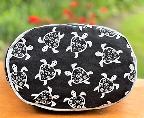 Fully Lined Sea Turtle Crossbody Sling Bag - Front Zippered Pocket - Handmade Bohemian Thai Hippie hobo Shoulder Cotton Purse - Medium - Black and White (Black and White)