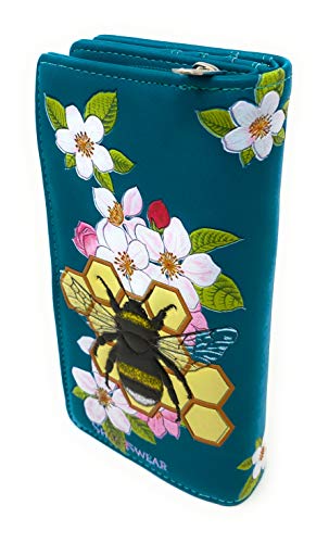 Shag Wear Large Women's Animal Wallet Vegan Leather 7" (Bumblebee Tattoo Teal)