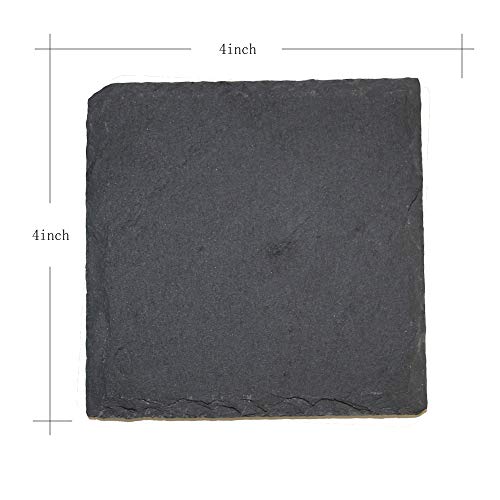 12 Pack 4 x 4 Inch Gorgeous Black Slate Stone Coasters Bulk Square Slate Stone Cup Coaster for Drink Bar Kitchen Home, Handmade Natural Rough Edge, Set of 12