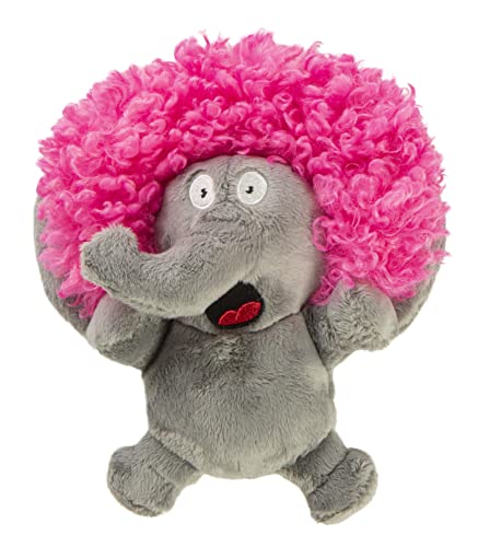 goDog Crazy Hairs Elephant Silent Squeak Plush Dog Toy, Chew Guard Technology - Gray, Large